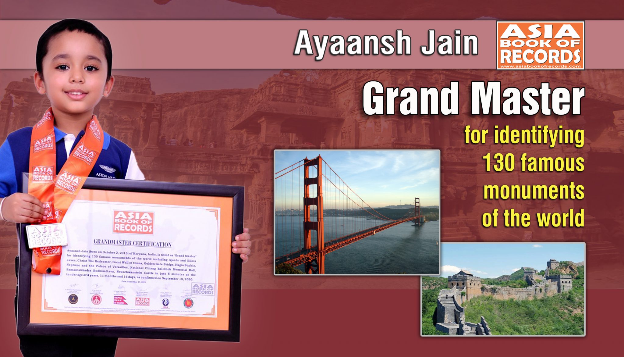 GRAND MASTER – AYAANSH JAIN - Asia Book of Records