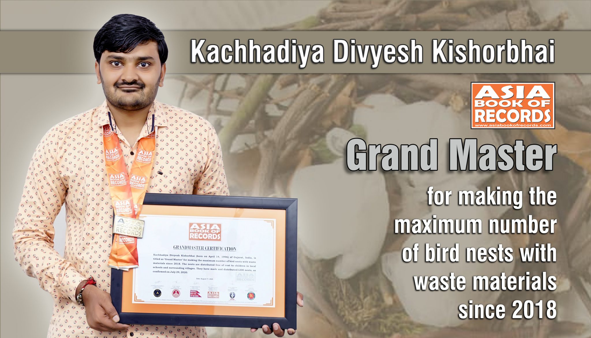 GRAND MASTER – KACHHADIYA DIVYESH KISHORBHAI - Asia Book of Records