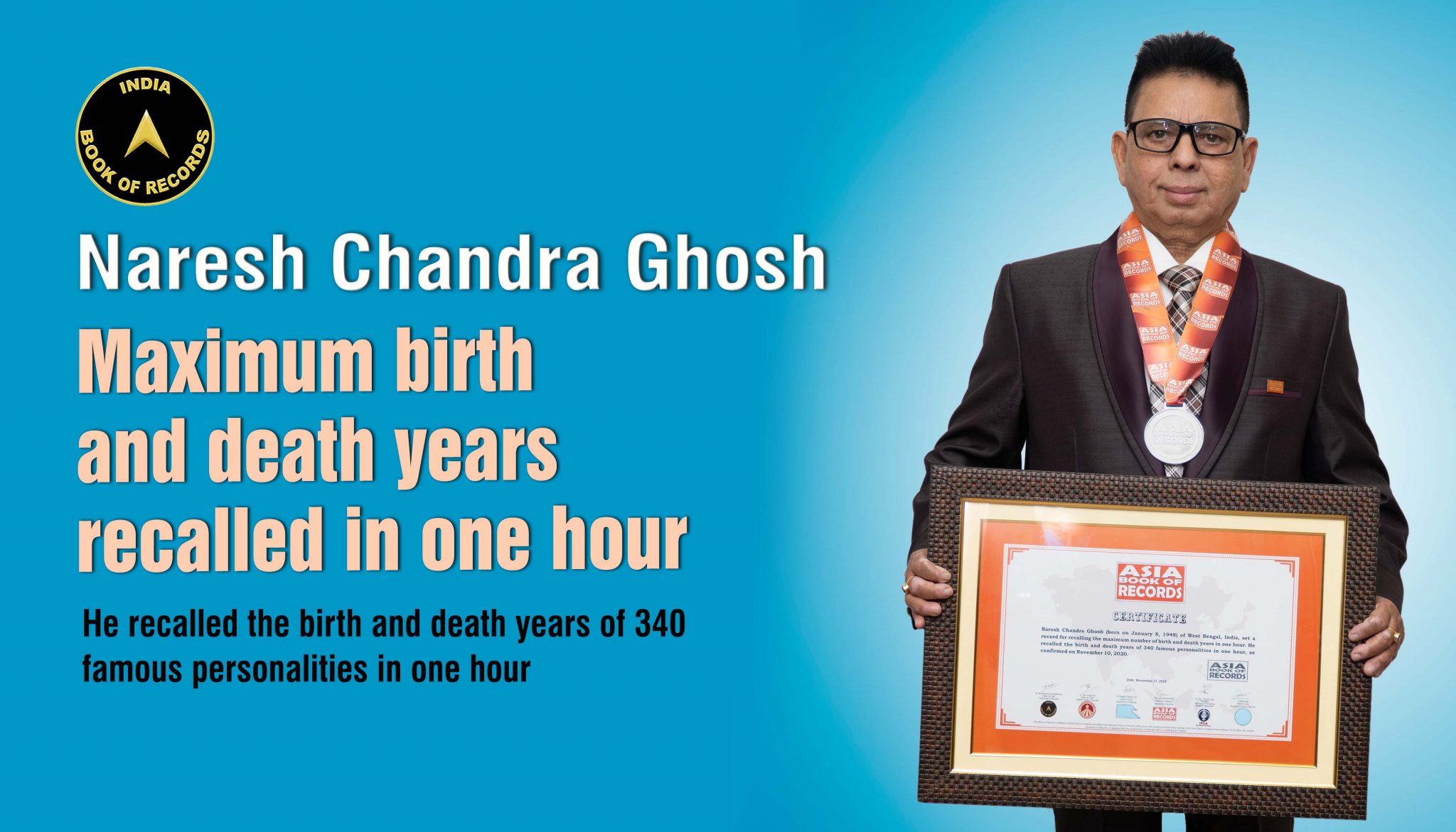 MAXIMUM BIRTH AND DEATH YEARS RECALLED IN ONE HOUR - Asia Book of Records