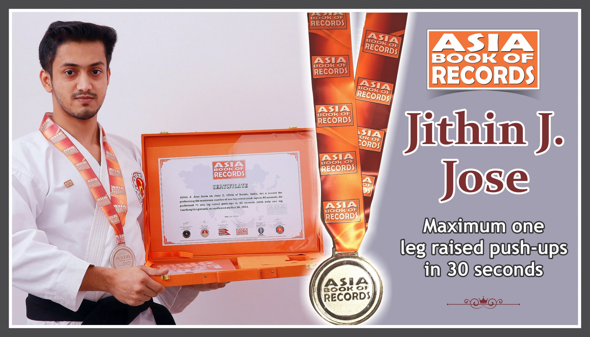 Maximum one leg raised push- ups in 30 seconds - Asia Book of Records