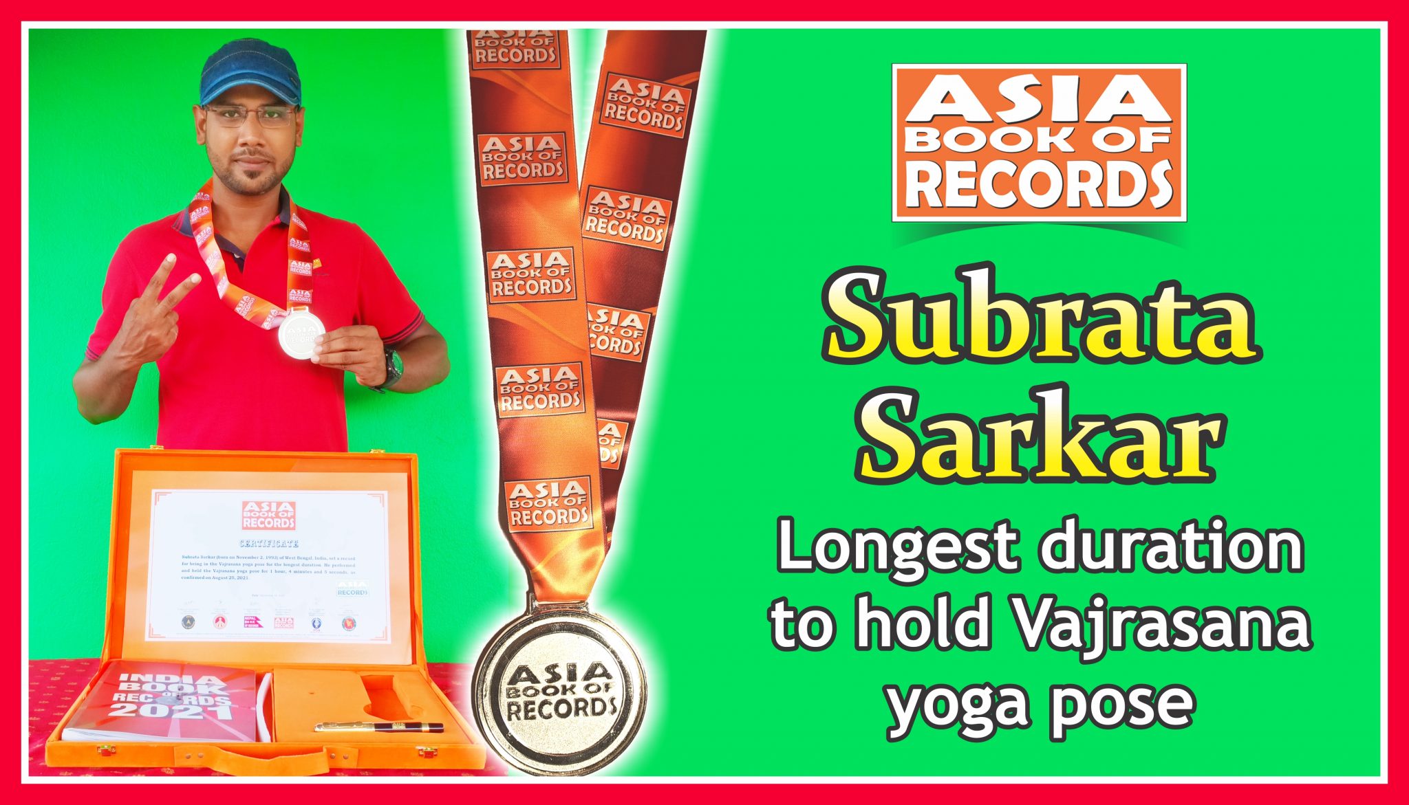 Longest duration to hold Vajrasana yoga pose - Asia Book of Records