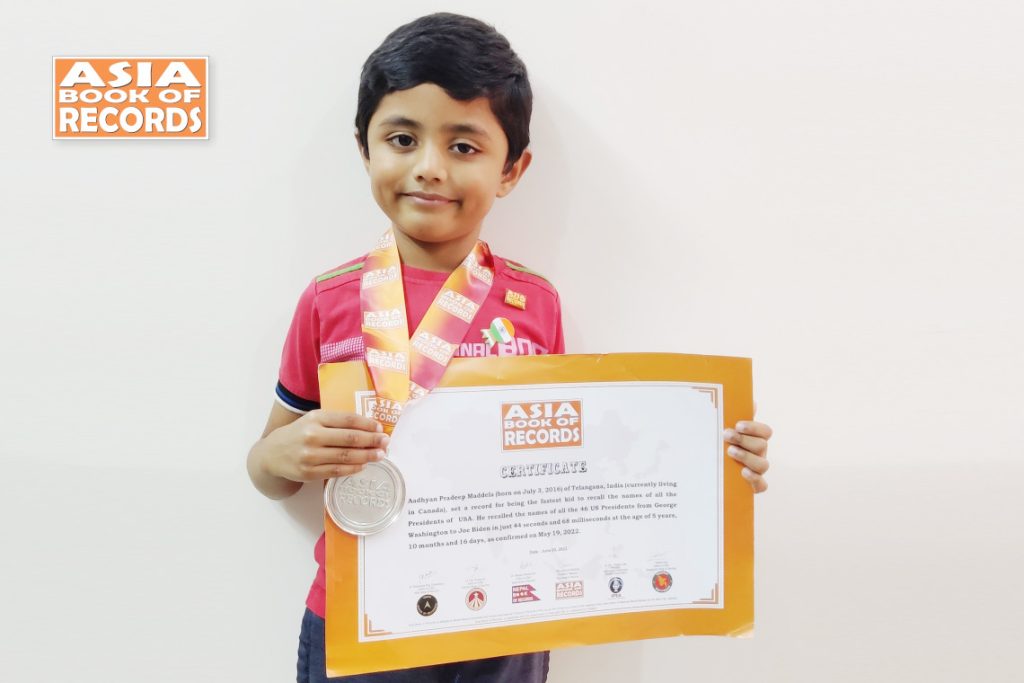 Fastest kid to recall all US Presidents’ names - Asia Book of Records