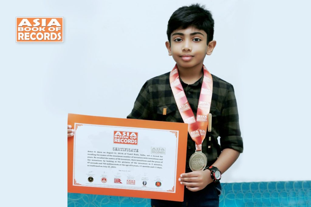 Maximum inventors with inventions and years recalled by a kid - Asia Book of Records