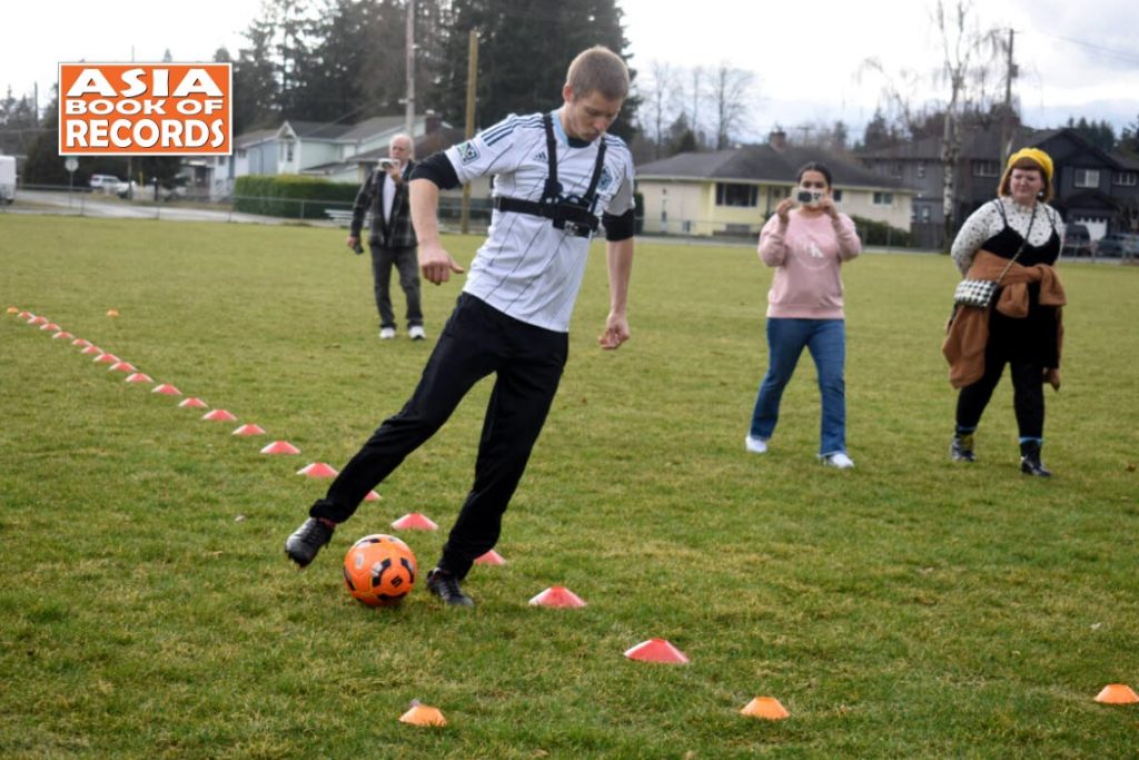 Fastest 20 cone slalom dribbling a soccer ball - Asia Book of Records